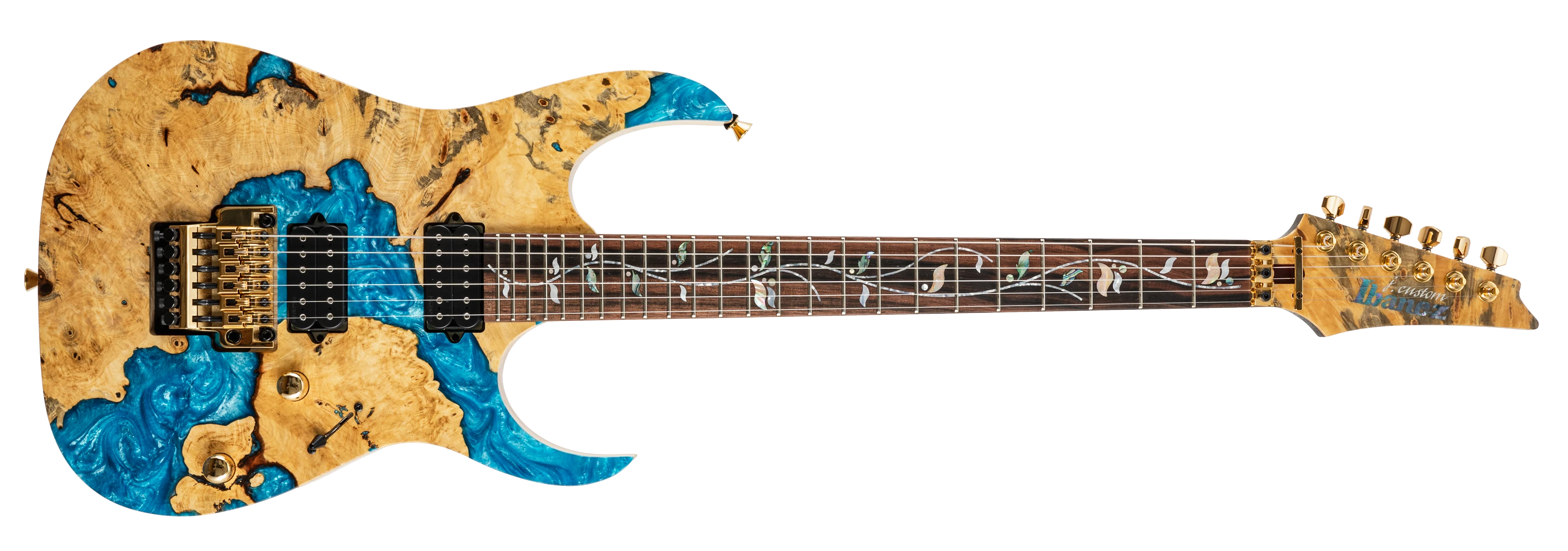 Custom Shop E-Gitarre: Ibanez J-Custom RG23S01 Limited Edition - buckeye burl & blue resin top