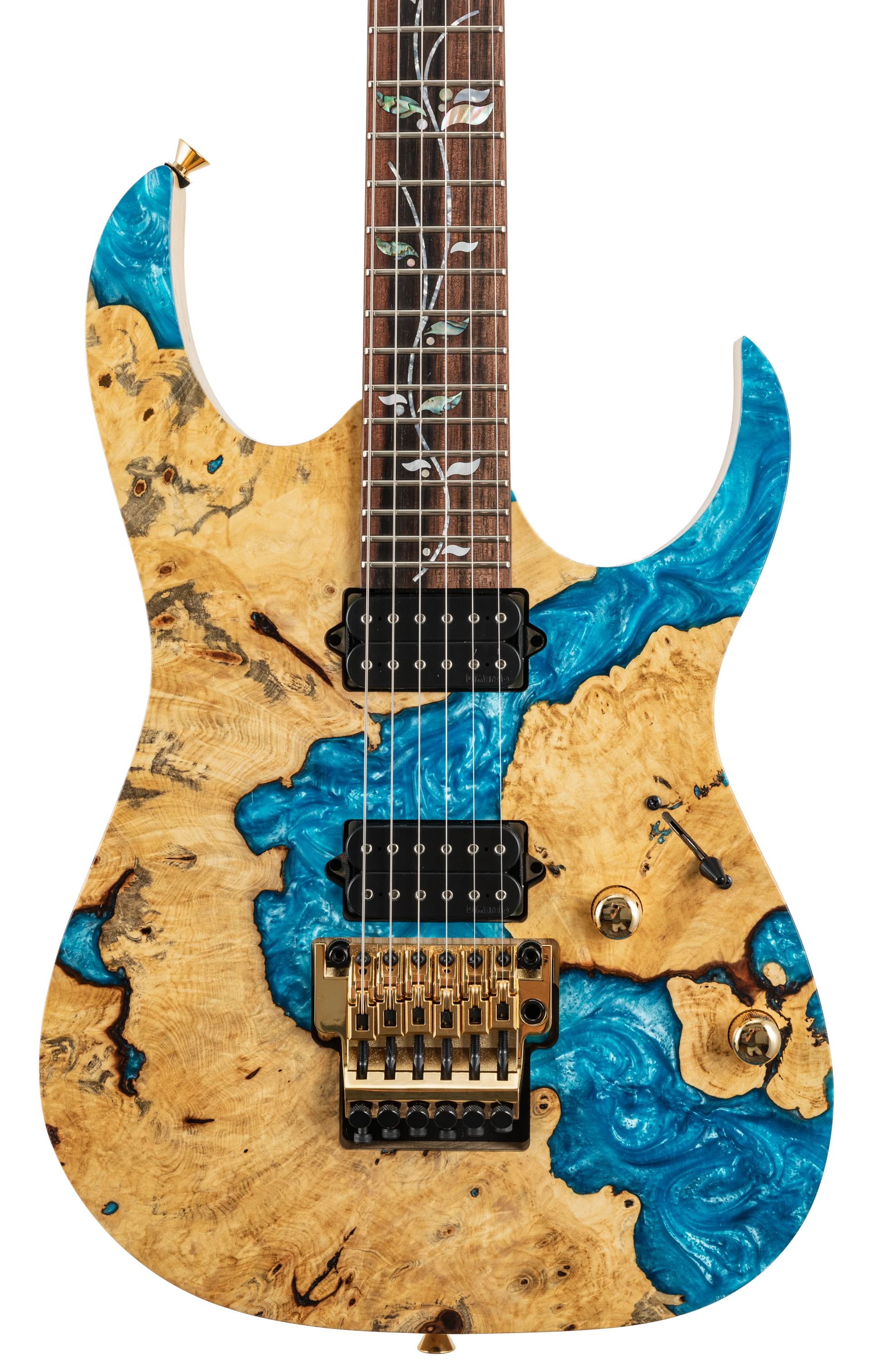Custom Shop E-Gitarre: Ibanez J-Custom RG23S01 Limited Edition - buckeye burl & blue resin top