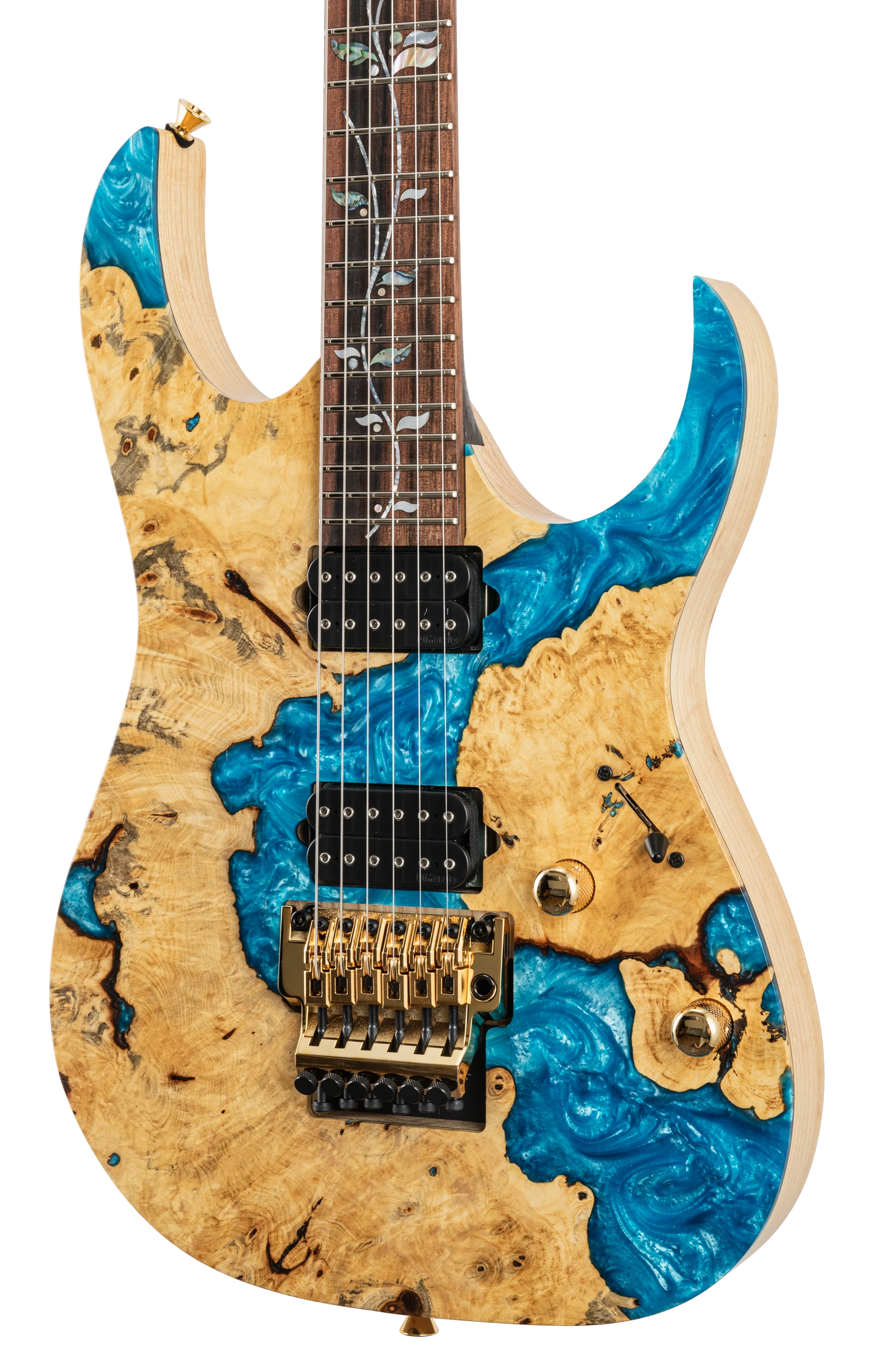 Custom Shop E-Gitarre: Ibanez J-Custom RG23S01 Limited Edition - buckeye burl & blue resin top
